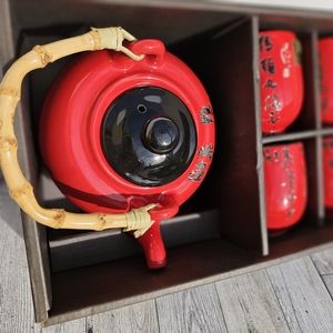 Kitchen | Tea Pot W4 Cups Chinese Art Calligraphy Red Porcelain Set ...
